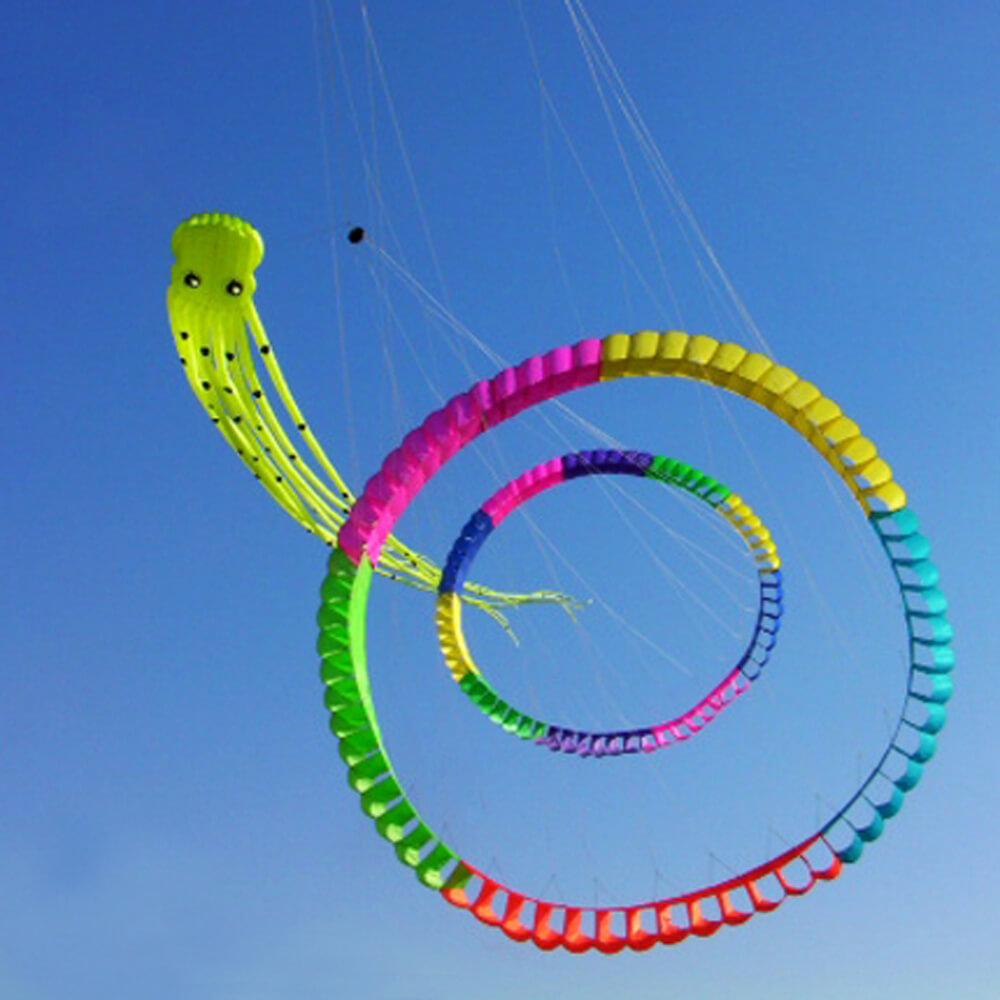 Large 3D 49ft / 15M Tube-Shaped Parafoil Octopus Kite - Light Green ...