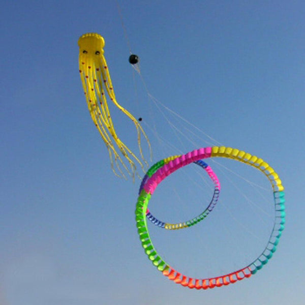 Large 3D 49ft / 15M Tube-Shaped Parafoil Octopus Kite - Yellow – Emmakites